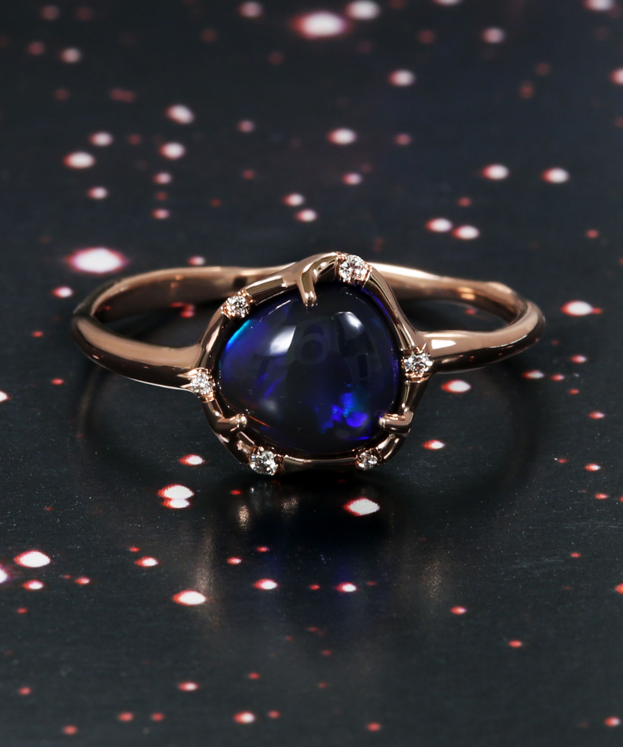 Cosmic Light Chinese Script Black Opal Ring
