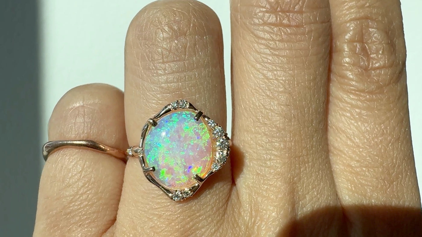 Stardust Saturated Teal Crystal Opal Ring